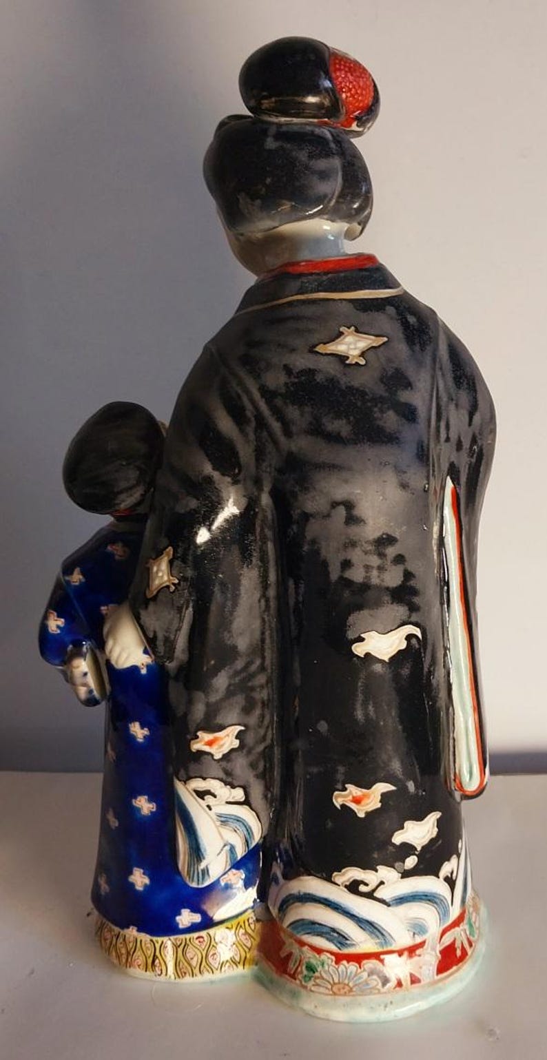 Vintage Japanese Mother and Child Geisha 10.5" Hand Painted Porcelain ...