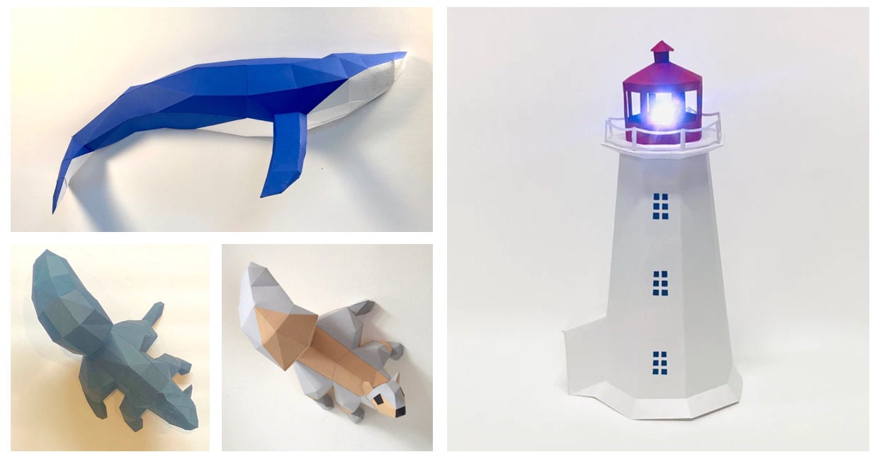 3D Paper Craft Kits Low Poly Paper Pre Cut, Pre Scored Whale ...