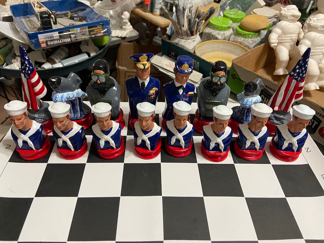 Chess Set Navy Unpainted and Painted Ceramic - Etsy