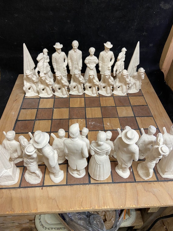 Unpainted Ceramic Civil War Chess Set | Etsy