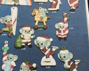 6 Ceramic Bisque Alberta Mouse Mice Ornaments Lot: Nightshirt, Grandma ...