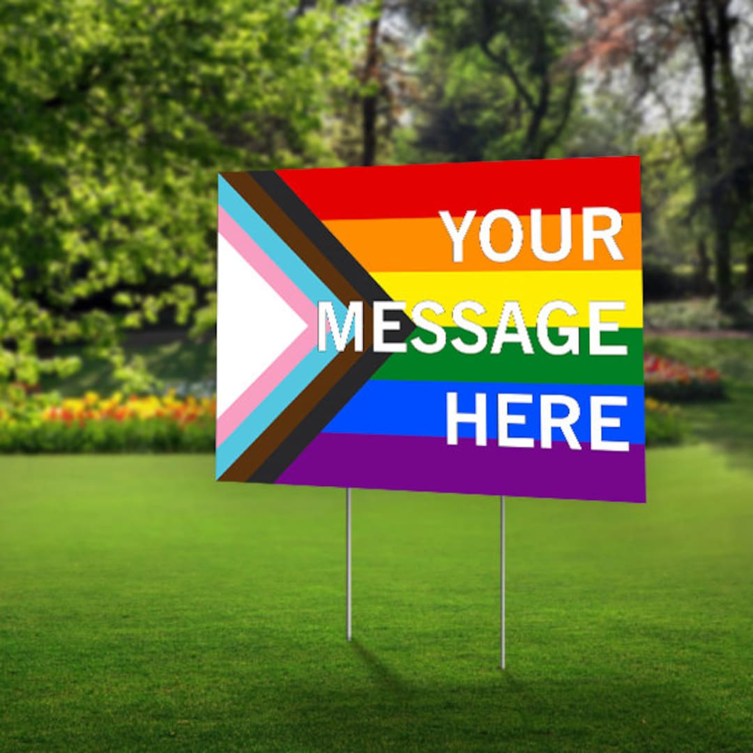 Custom Pride Flag Yard Sign, Progress Pride Flag Lawn Sign Personalized ...