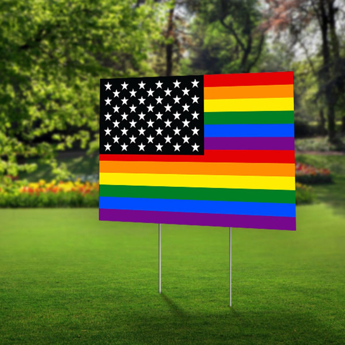 Pride Yard Sign LGBTQ Rainbow Sign Rainbow American Flag - Etsy