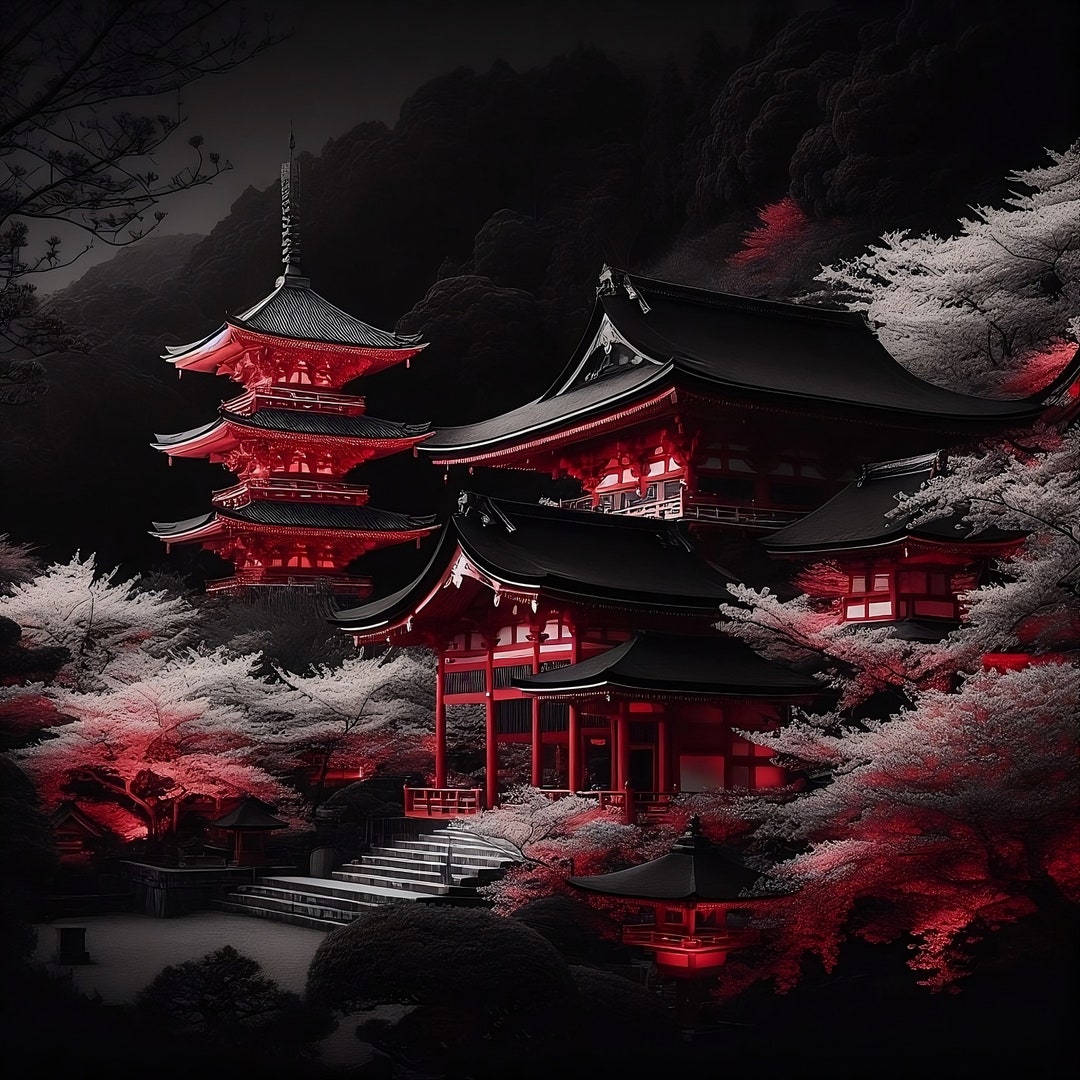A Traditional Japanese Temple Nestled Among Cherry Blossom Trees, With ...