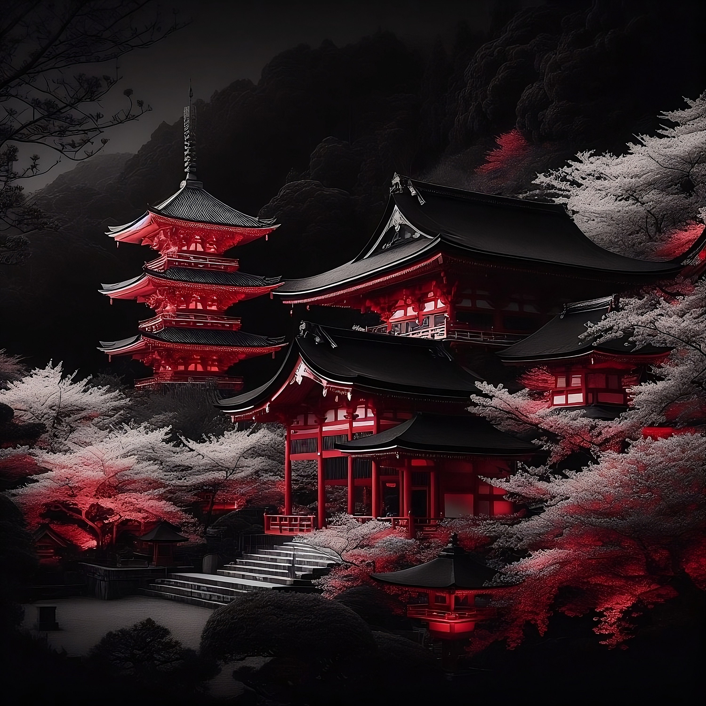 A Traditional Japanese Temple Nestled Among Cherry Blossom Trees, With ...