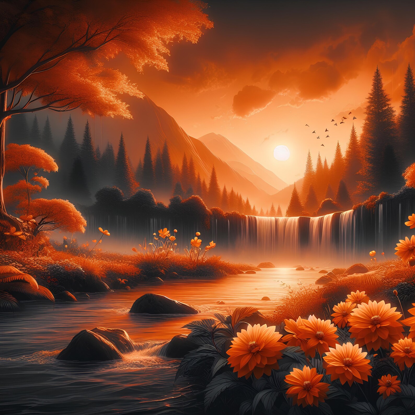 Waterfall, Flowers, Stunning View Landscape Decor - Etsy