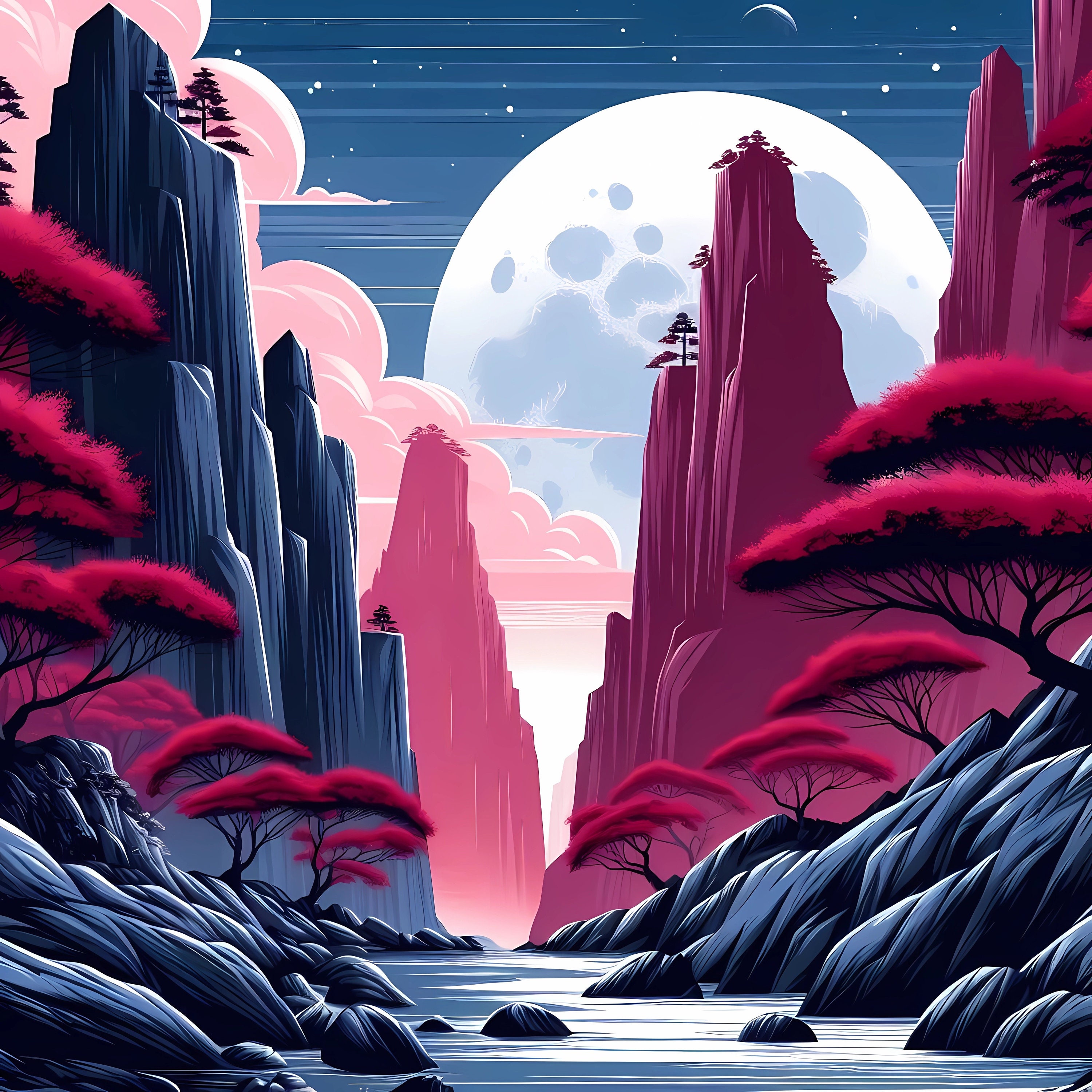 Amazing View and Beautiful Colors, Astonishing Illustration Landscape ...