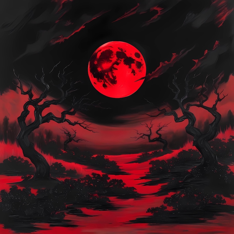 Amazing Red Moon, Japanese Landscape - Etsy