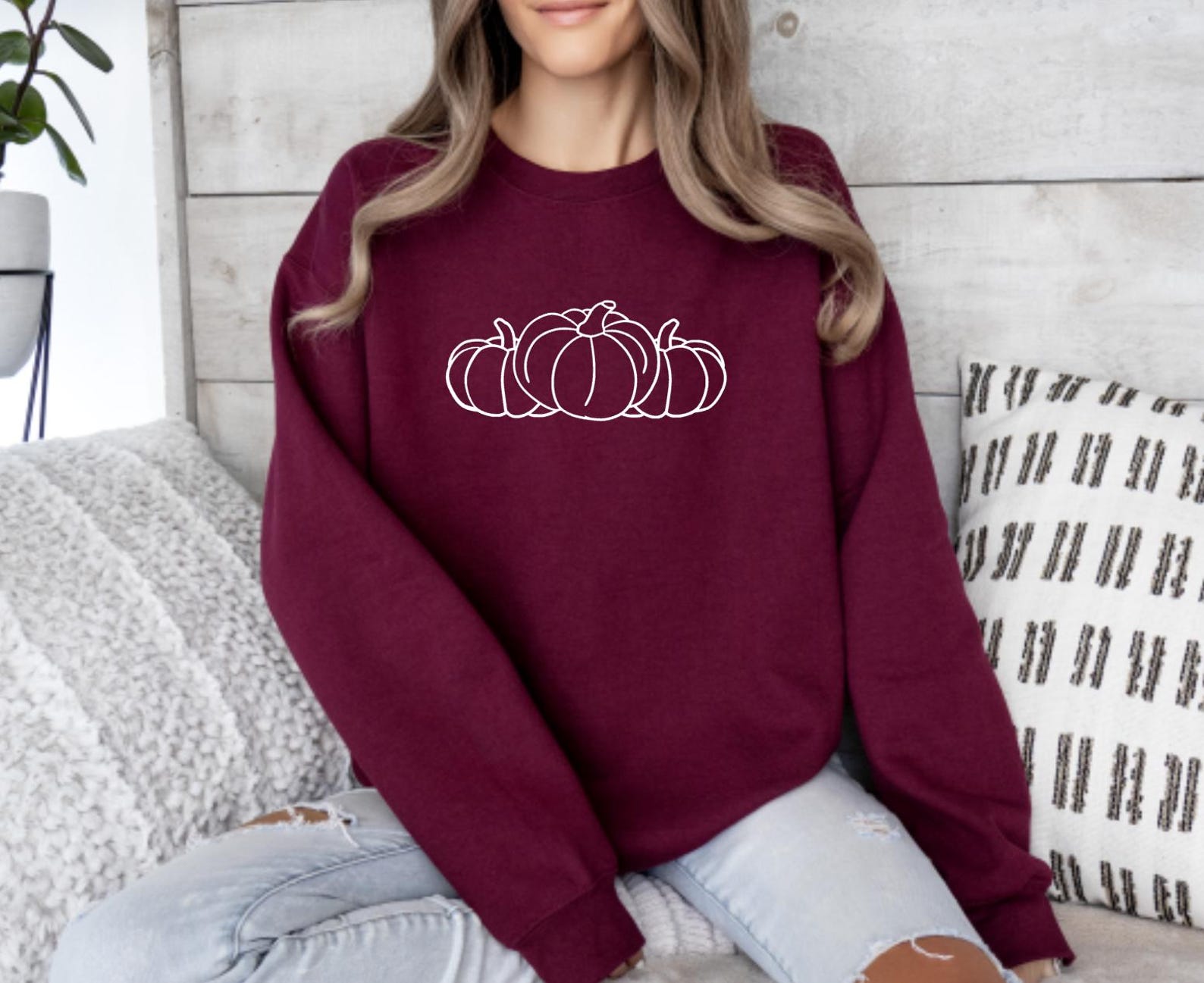 Halloween Fall Pumpkin Sweatshirt Cute Design Outfit Cute Baggy Unisex ...
