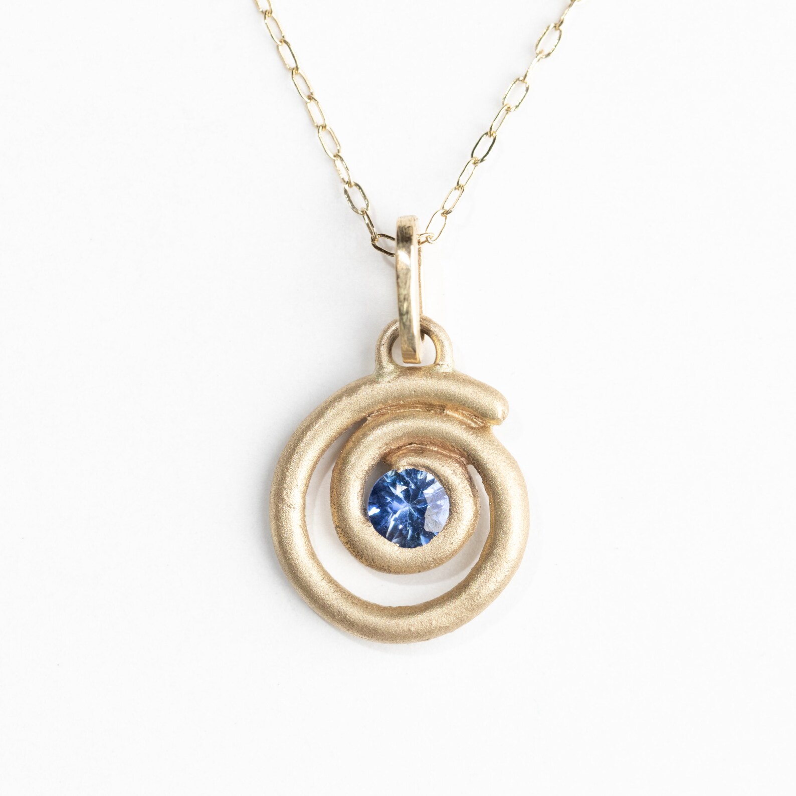 Sapphire Swirl Charm Solid 14k Matte Gold Genuine Sapphire | Etsy