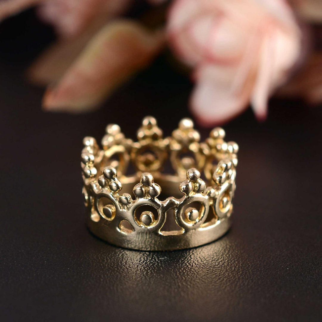 Solid Gold Crown Ring, Queen Ring, Wide Crown Ring, Royal Crown ...