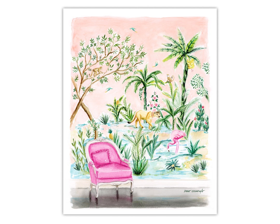 Watercolor Print: Peach De Gournay return of the Pink Palace Wallpaper ...
