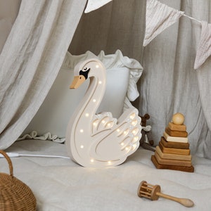 Swan Wooden Kids Lamp - Wall Mounted Light LED Night Light Custom Kid's ...