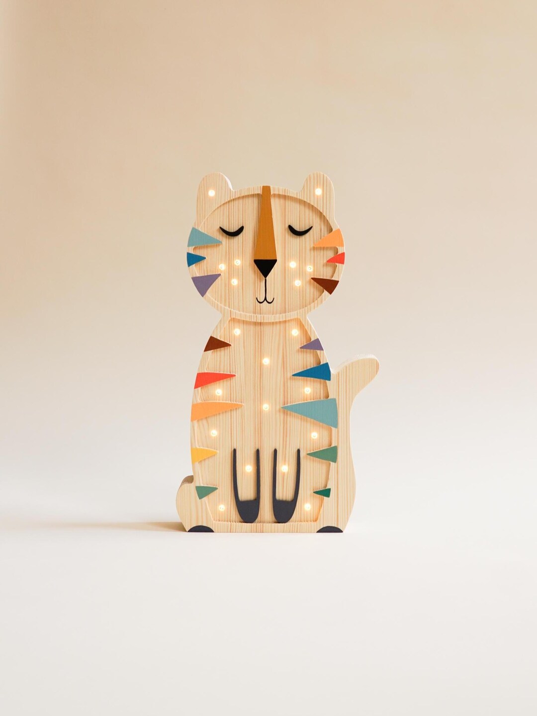Tiger Holz Nachtlicht - Handgefertigte LED Kinderzimmer Lampe ...