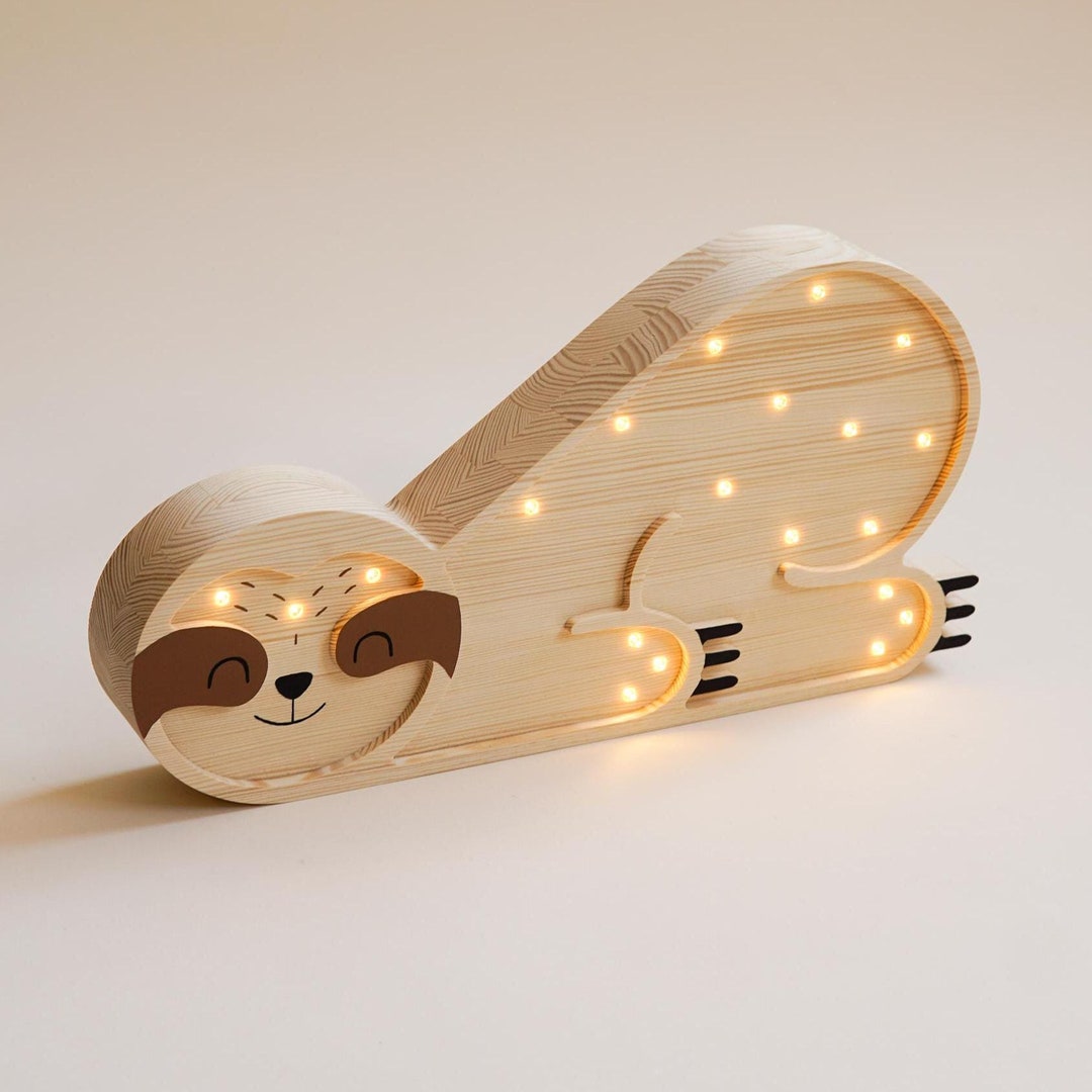 Woodland Sloth Wooden Kids Lamp: Adorable Nursery Lighting, Decorative ...