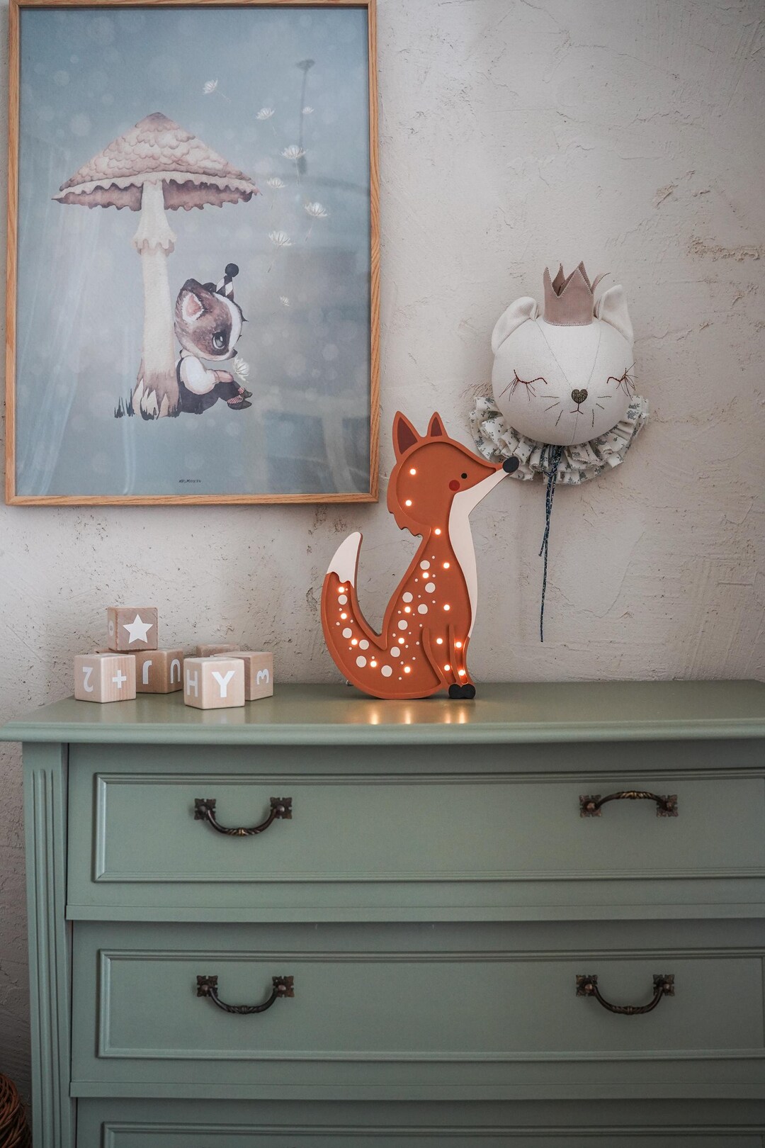 Wooden Fox Night Light for Kids Wall-mounted With Remote Control ...