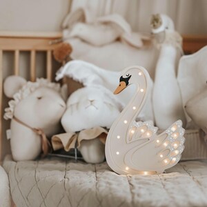 Swan Wooden Kids Lamp - Wall Mounted Light LED Night Light Custom Kid's ...