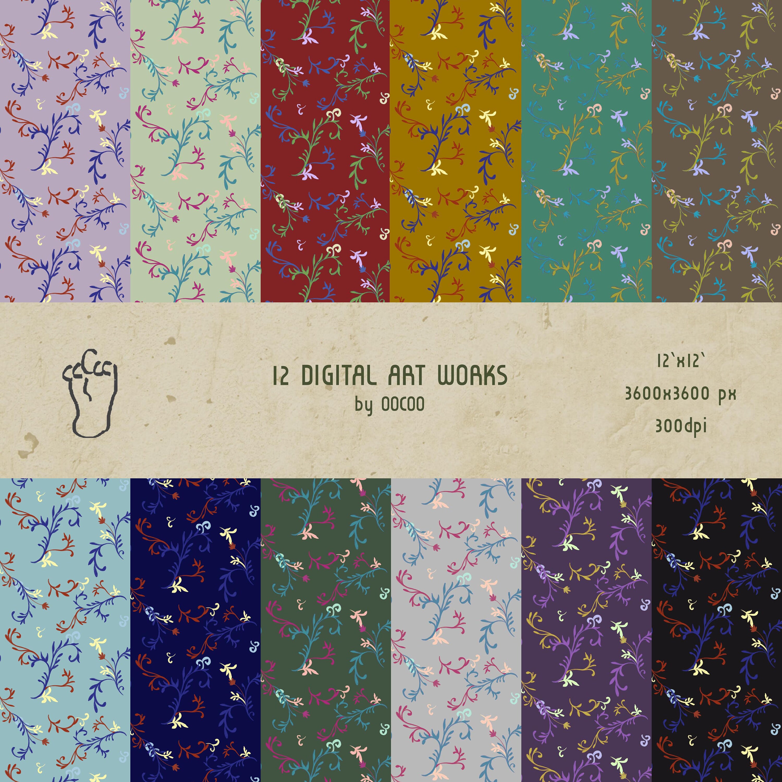 Unique Botanic Digital Paper Set Scrapbook Paper Seamless Patterns ...