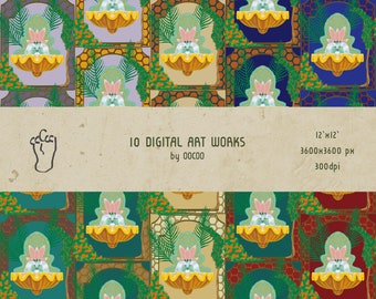 Unique Illust Digital Paper Set Scrapbook Paper Seamless Patterns ...