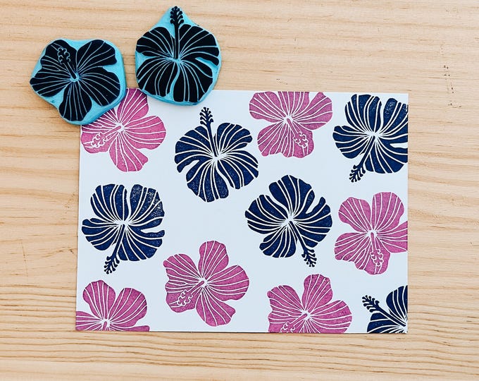 Hibiscus Rubber Stamp, Floral Stamp Set, Tropical Flower Stamp. - Etsy