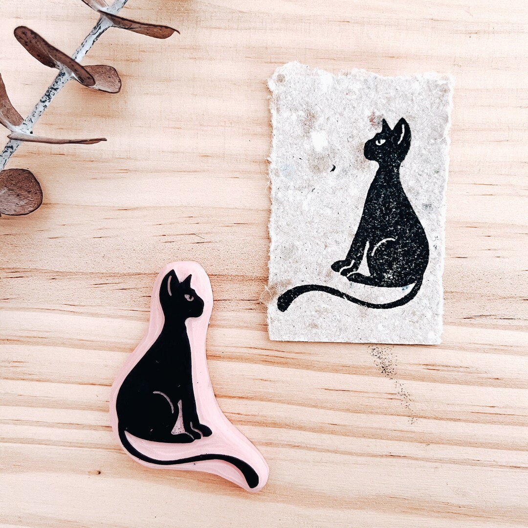 Cute Cat Stamp for Stationery, Cat Rubber Stamp, Black Cat Stamp. - Etsy