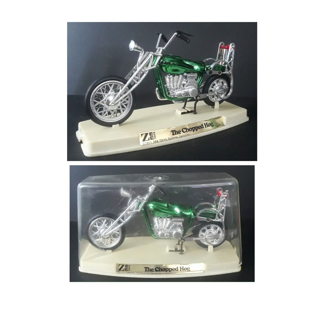 Vintage 70's Zee Toys Chopped Hog Motorcycle With Display Case ...