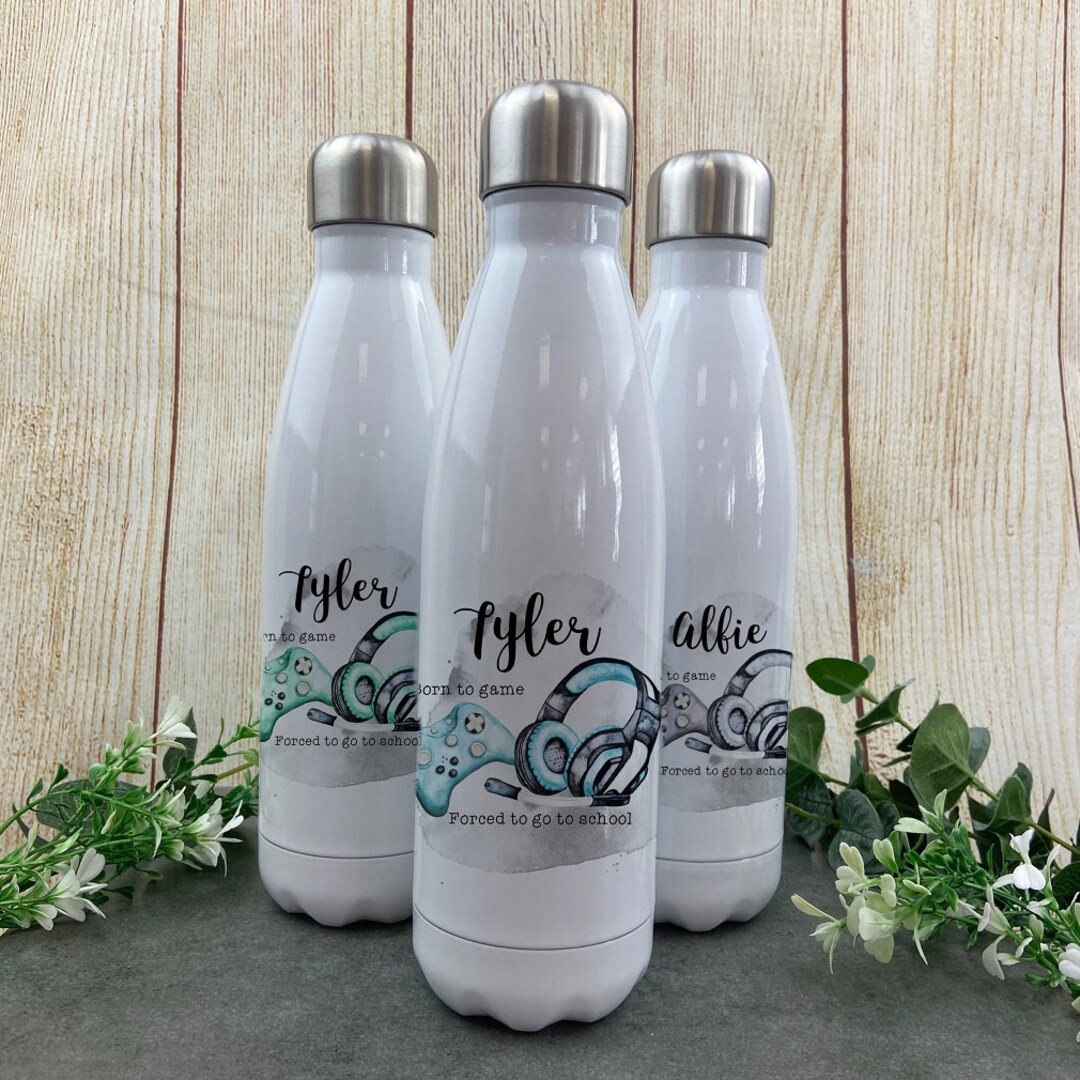 Personalised Gamer Water Bottle - Black, Drinks Bottle, Gamer Bottle ...
