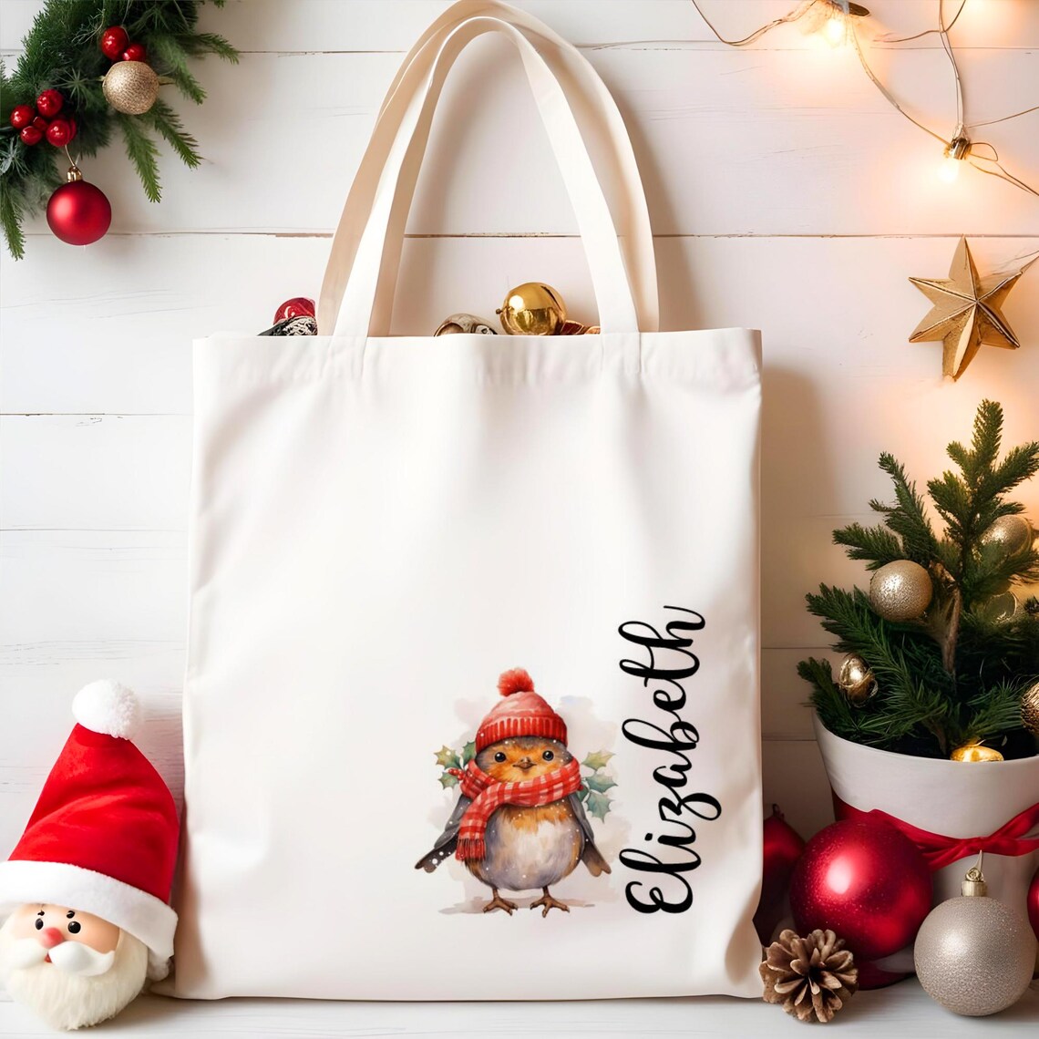 Personalised Tote Bag, Robin Gift, Christmas Gift for Her, Canvas Tote ...