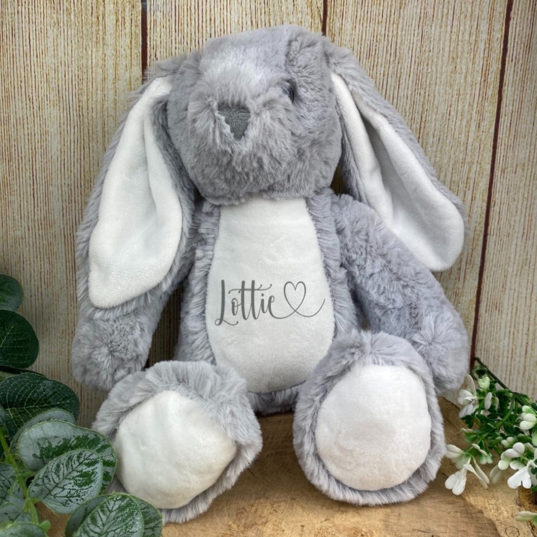 Personalised Heart Name Teddy - Grey Bunny, Teddy Bear, Soft Toy ...