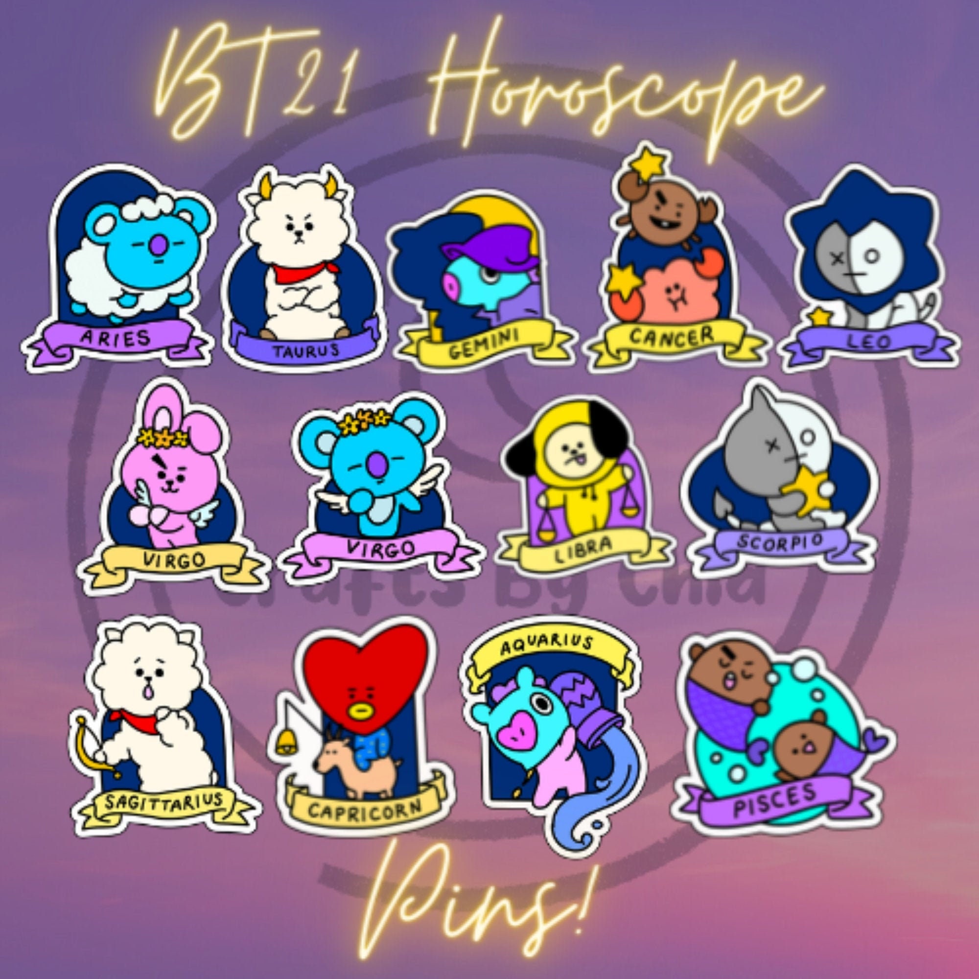 BT21 Horoscope Pins BT21 Zodiac Pins Universtar Pins - Etsy