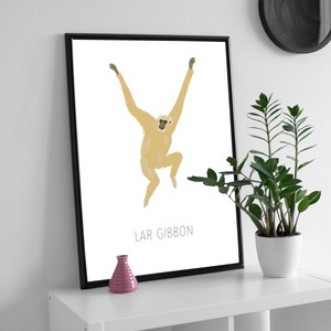 Lar Gibbon Print, Wildlife Ape Poster, Tropical Monkey Jungle ...