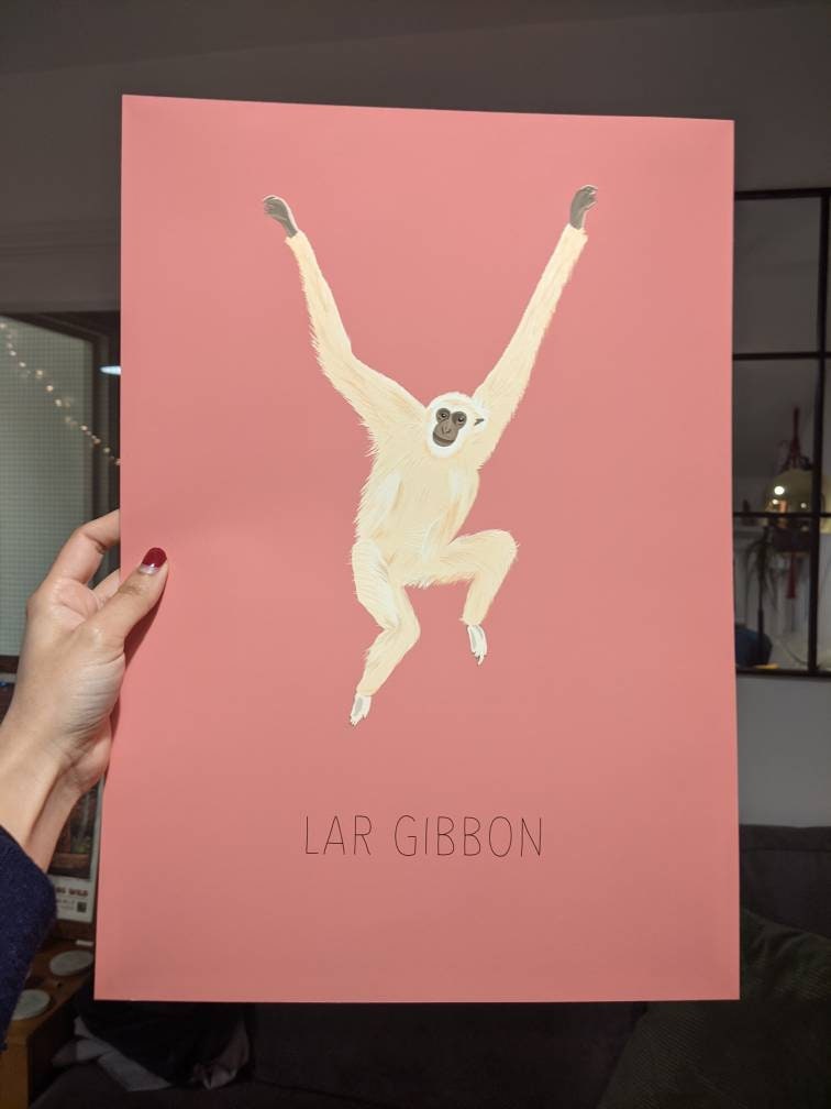 Lar Gibbon Print, Wildlife Ape Poster, Tropical Monkey Jungle ...
