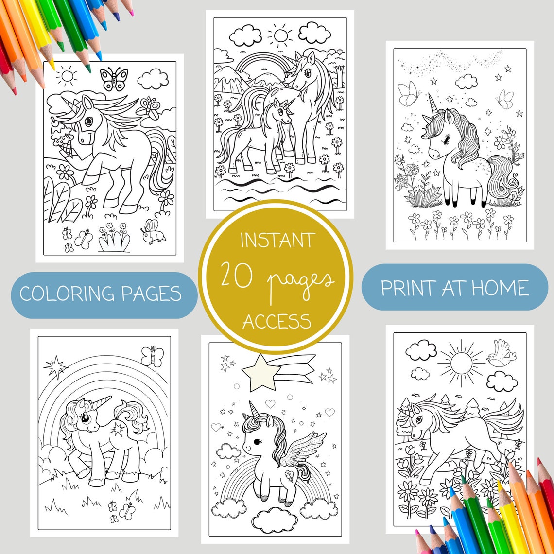 Unicorn Coloring Pages PDF, Digital Girls Coloring Pages, Digital ...