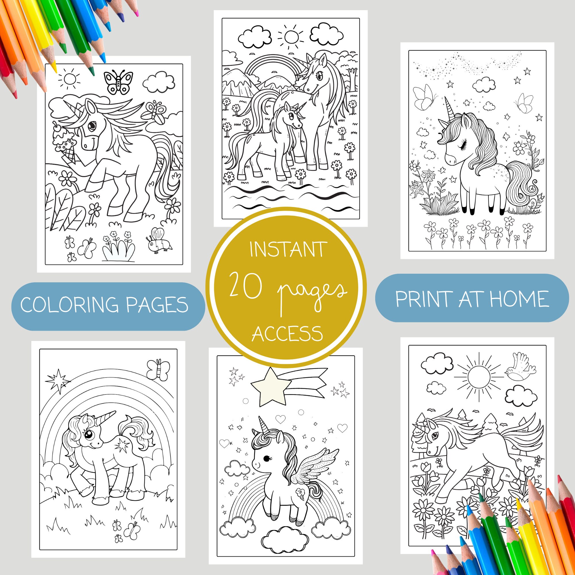Unicorn Coloring Pages PDF, Digital Girls Coloring Pages, Digital ...