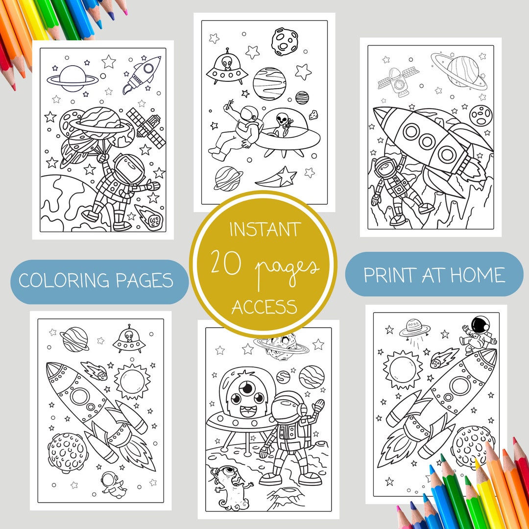 Space Coloring Pages PDF for Kids, Digital Space Coloring Pages ...