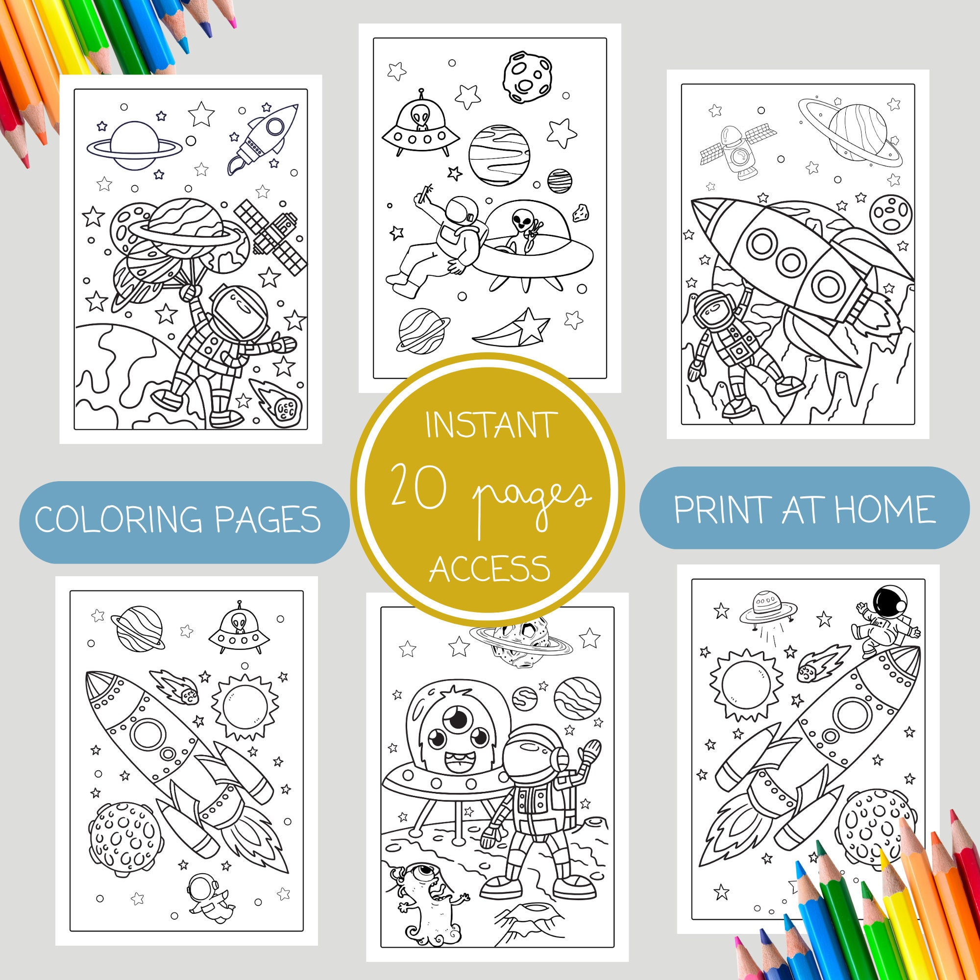 Space Coloring Pages PDF for Kids, Digital Space Coloring Pages ...