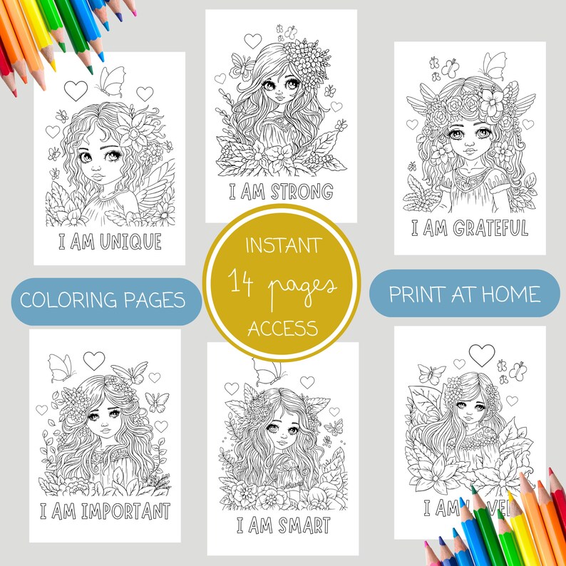 Girl Coloring Pages PDF With Affirmations, Digital Download, Printables ...