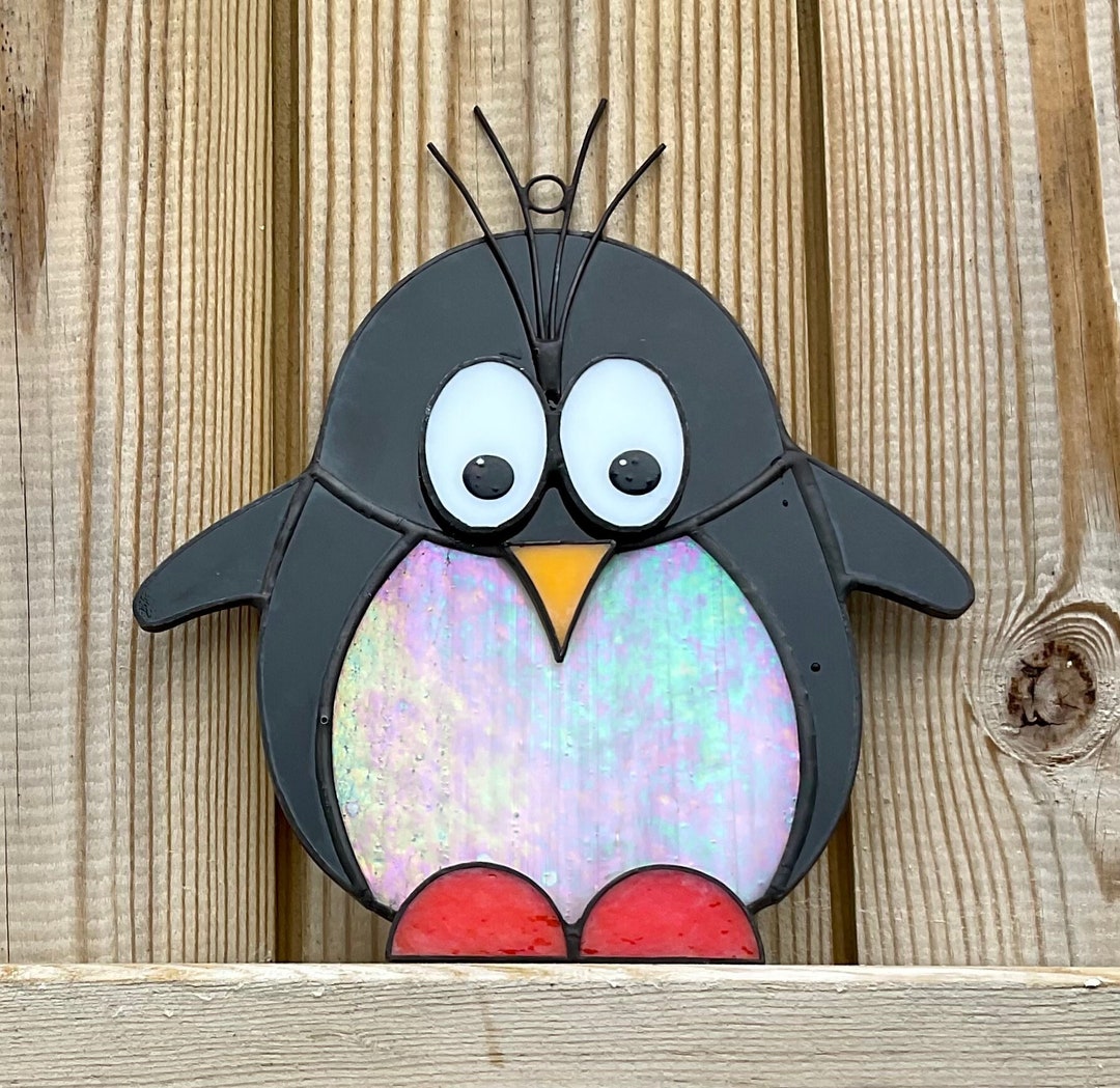 Stained Glass Penguin Suncatcher • Handcrafted Iridescent Penguin ...