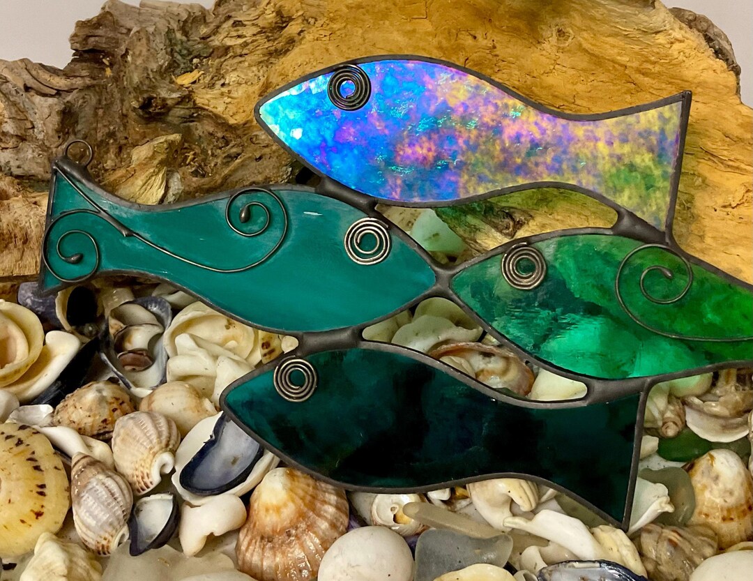 Stained Glass Fish Suncatcher Green Glass Fish Fish Suncatcher Fish ...