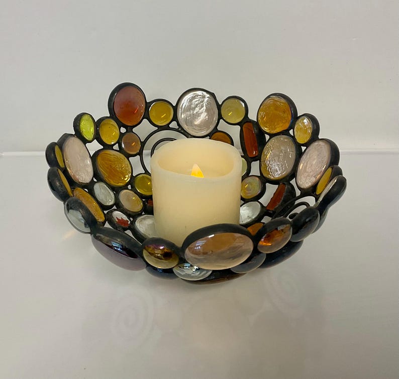 Handmade Amber Stained Glass Candle Holder - Etsy