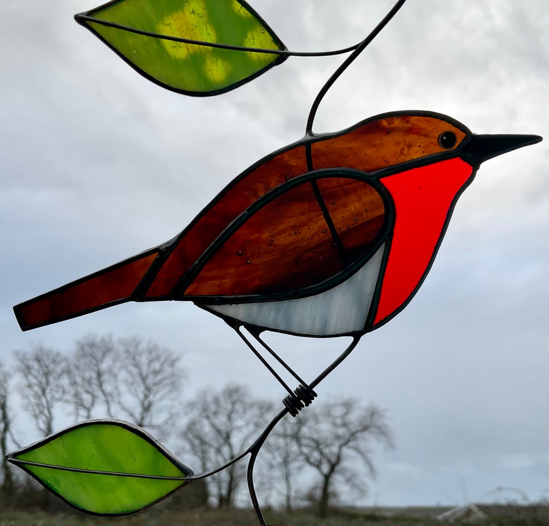 Stained Glass Robin Suncatcher Robin Suncatcher Robin Gift Glass Robin ...
