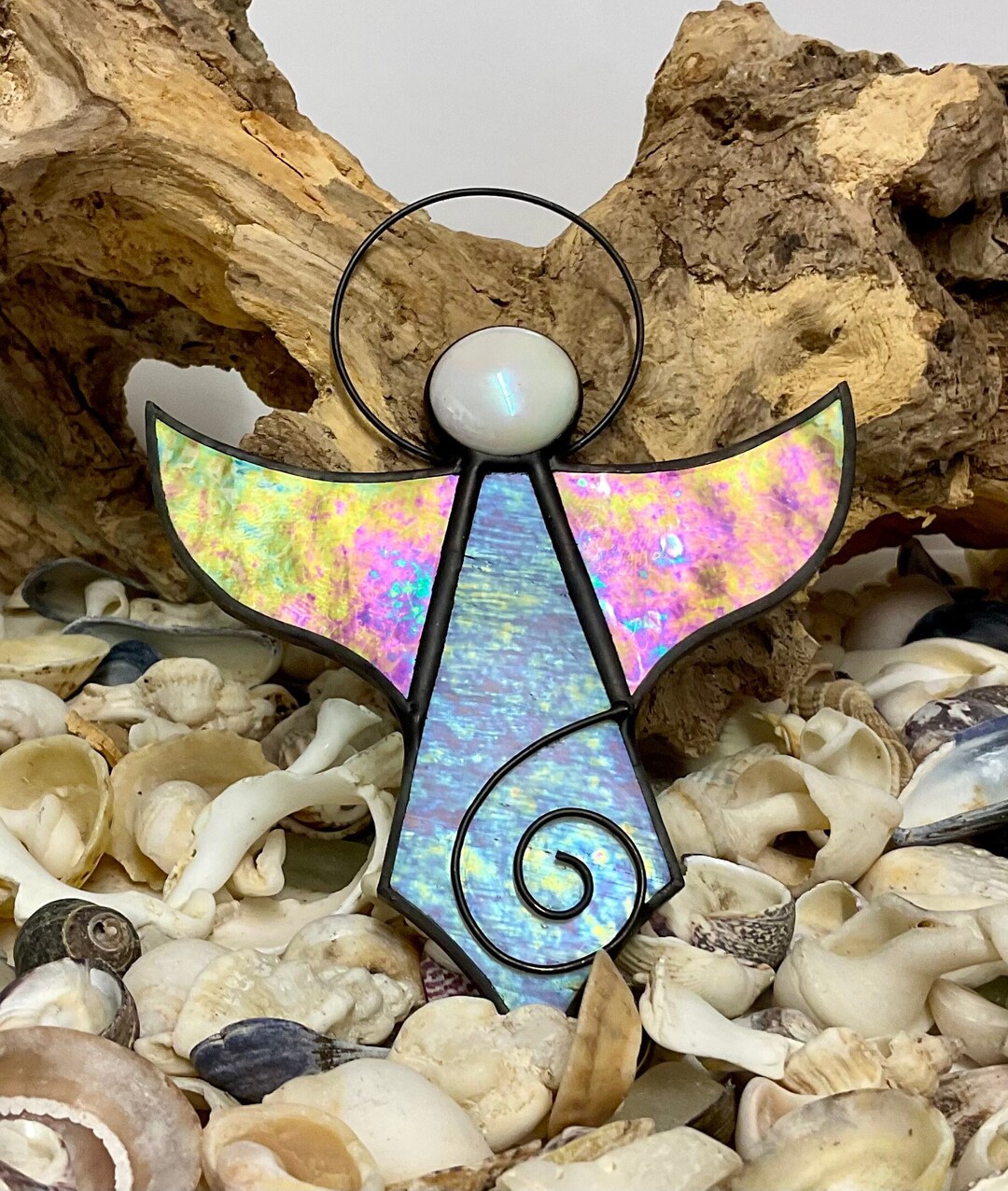 Stained Glass Angel Suncatcher • Handcrafted • Guardian Angel Window ...