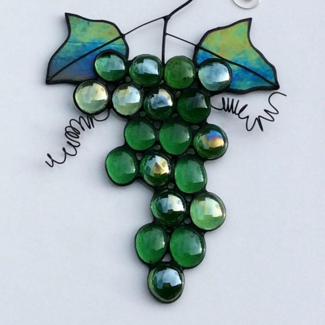 Stained Glass Grapes Suncatcher • Green Grapes Suncatcher • Bar Decor ...
