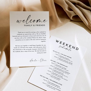Weekend Itinerary Template, Printable Wedding Welcome Note, Schedule of ...