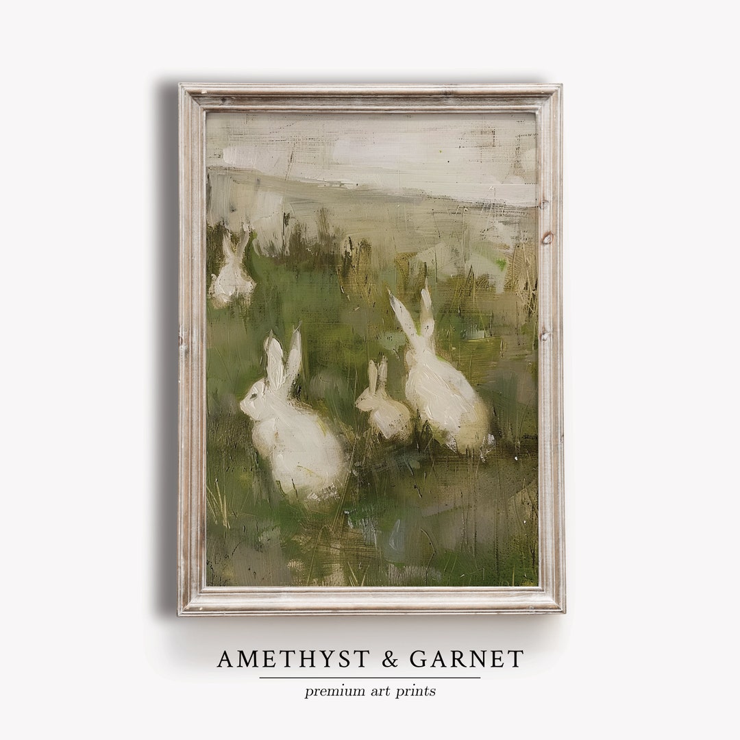 Vintage Bunny Painting Art, Bunnies in a Field Art, Printable Digital ...