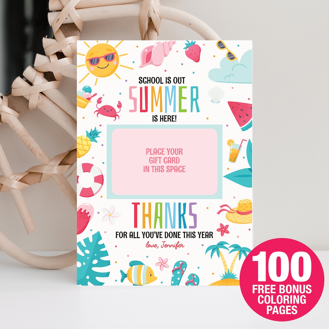 Editable Schools Out Summer is Here Teacher Appreciation Gift Card ...