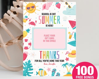 Editable Schools Out Summer is Here Teacher Appreciation Gift Card ...