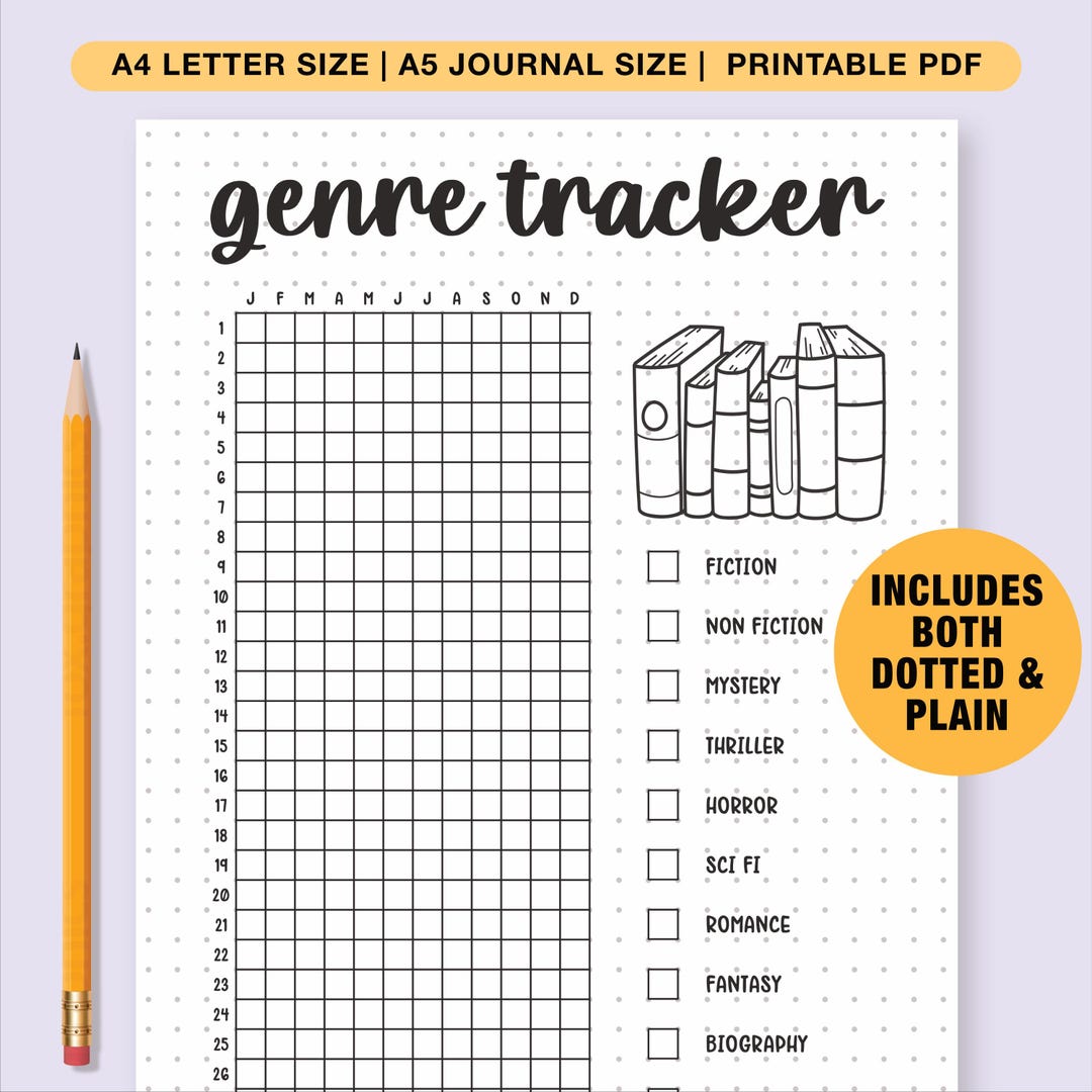 Yearly Genre Tracker Printable / Daily Reading Tracker / Book Tracker ...