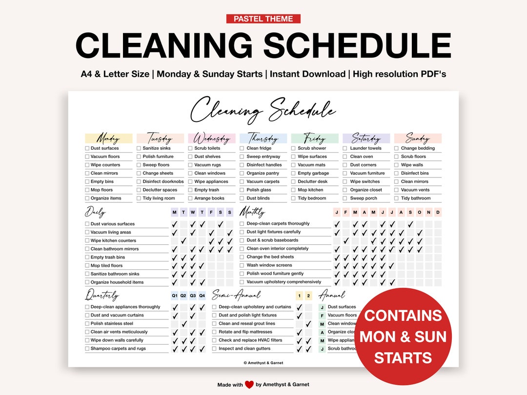 Pastel Cleaning Planner EDITABLE, Cleaning Checklist, Cleaning Schedule ...