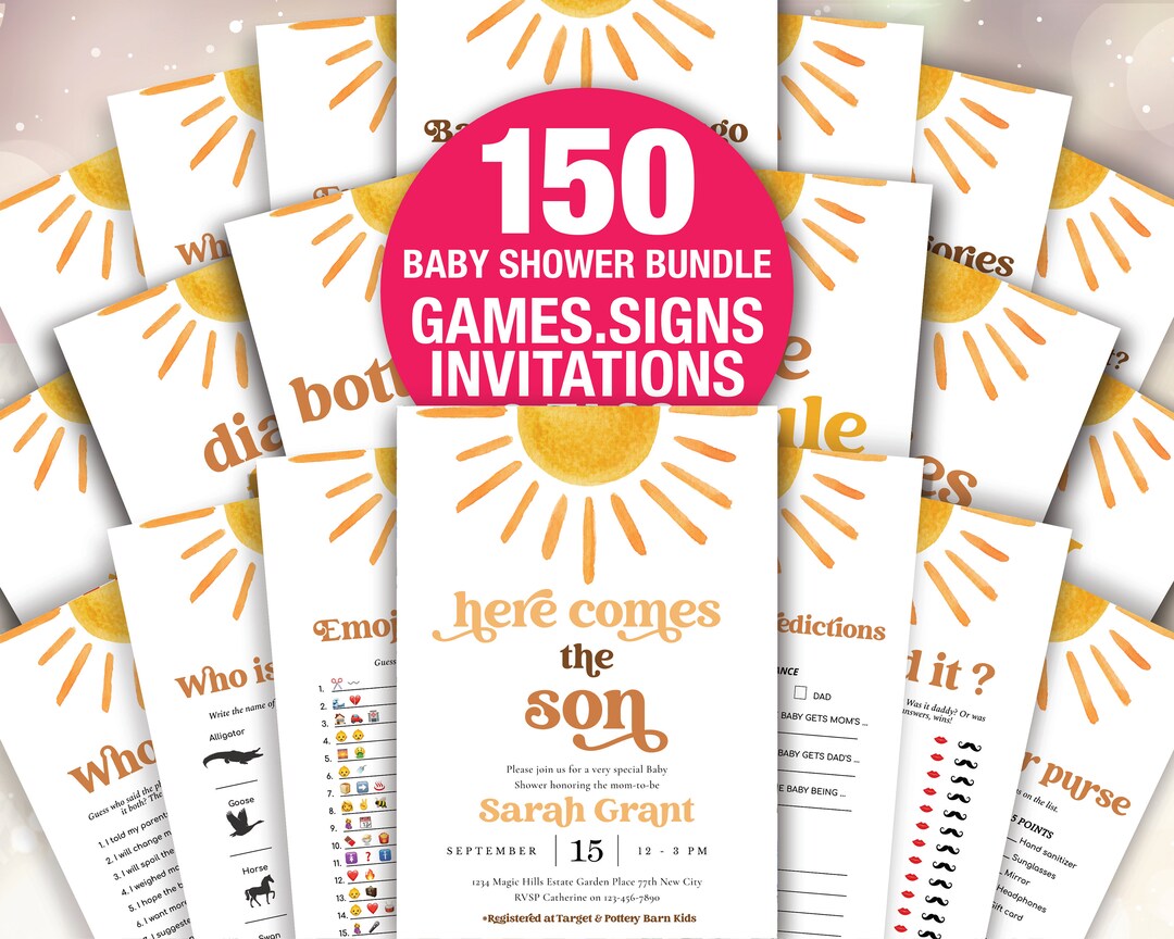 Painted Watercolor Sun Baby Showergame Bundle, Here Comes the Sun Baby ...